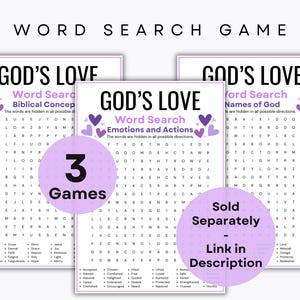 Gods Love Word Search Games - 3 Printable Games - Church Games - Bible ...