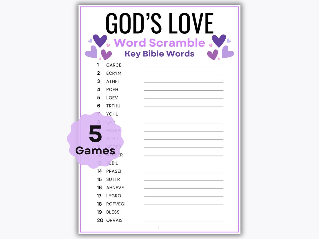 Gods Love Word Scramble Games - 5 Printable Games - Church Games ...