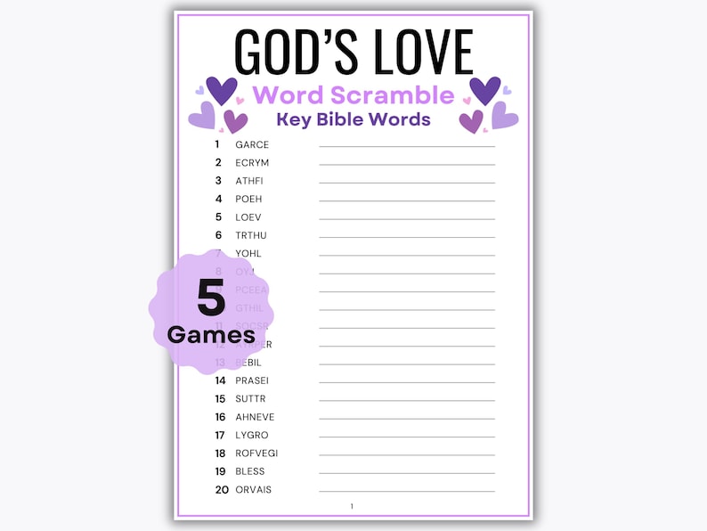 Gods Love Word Scramble Games - 5 Printable Games - Church Games ...