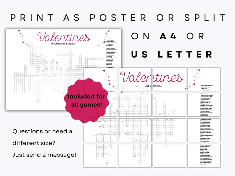 Giant XXL Valentine's Day Word Games Bundle - 9 Printable Puzzles ...