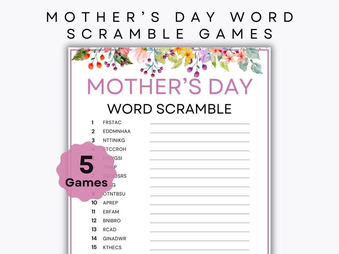 Mother's Day Word Scramble Game – 5 Printable Puzzles – Printable Game ...