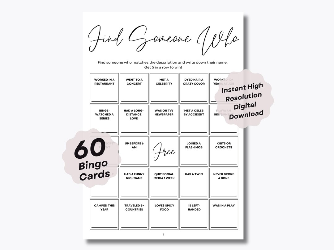 Ice Breaker Bingo - 60 Unique Bingo Sheets - Find Someone Who ...