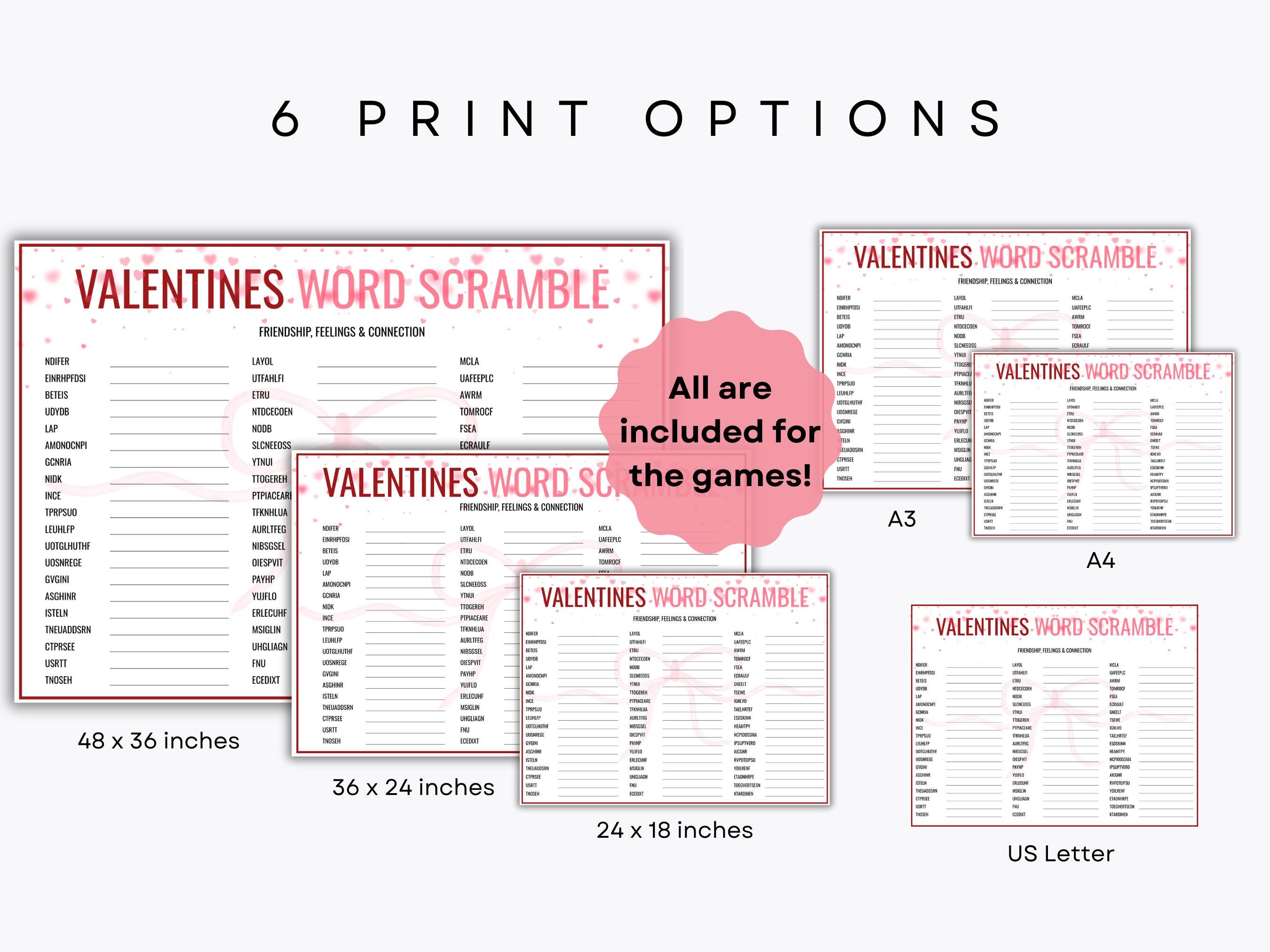 Valentine's Day Word Scramble Game – Giant Printable Puzzle (PDF ...