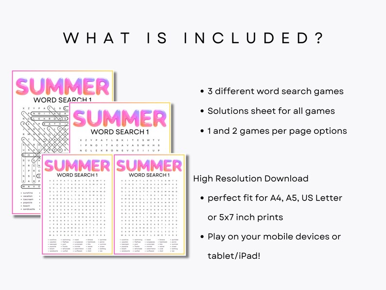 Summer Word Search Games - 3 Printable Summtertime Games - Fun Summer ...