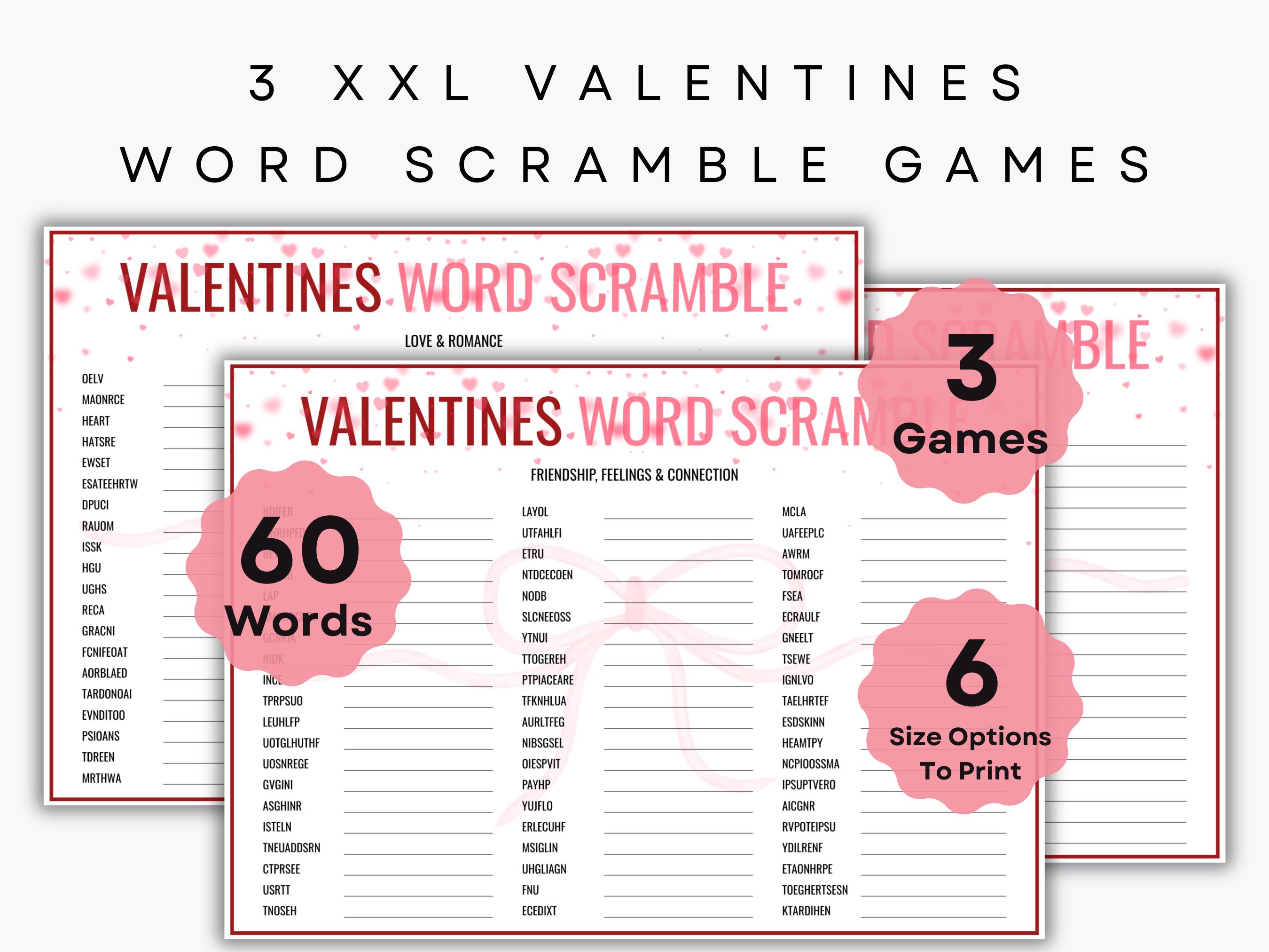 Valentine's Day Word Scramble Game – Giant Printable Puzzle (PDF ...
