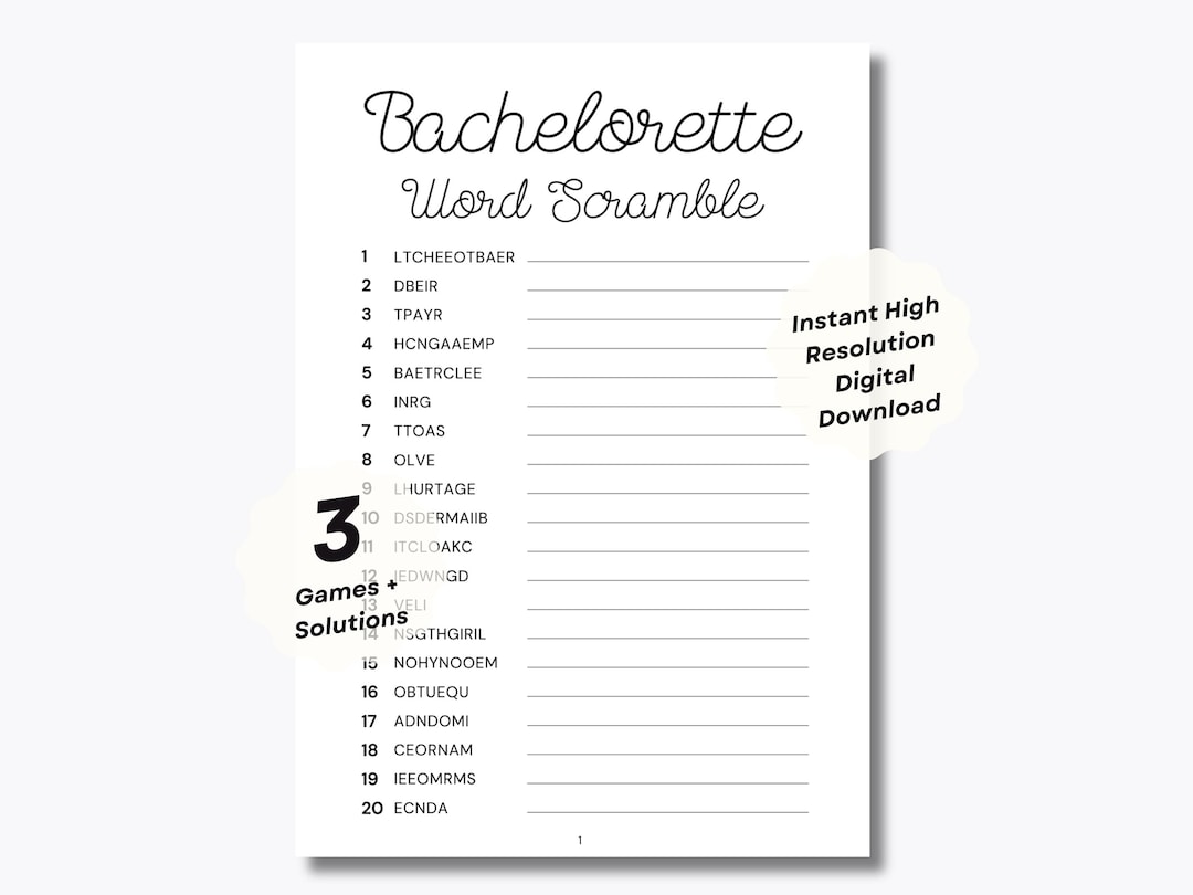 3 Bachelorette Word Scramble Game – Printable Puzzles – Printable Game ...