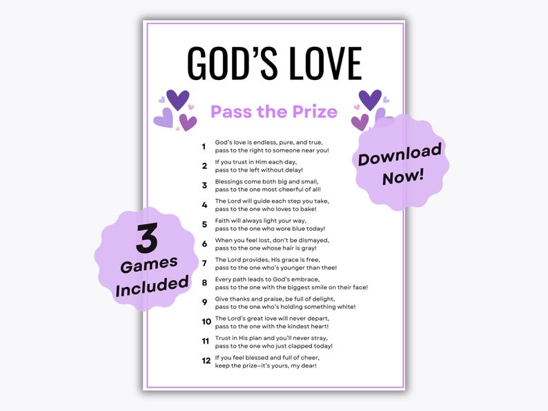 3 Gods Love Pass the Prize Games - Gods Path - Gods Blessing - God Pass ...