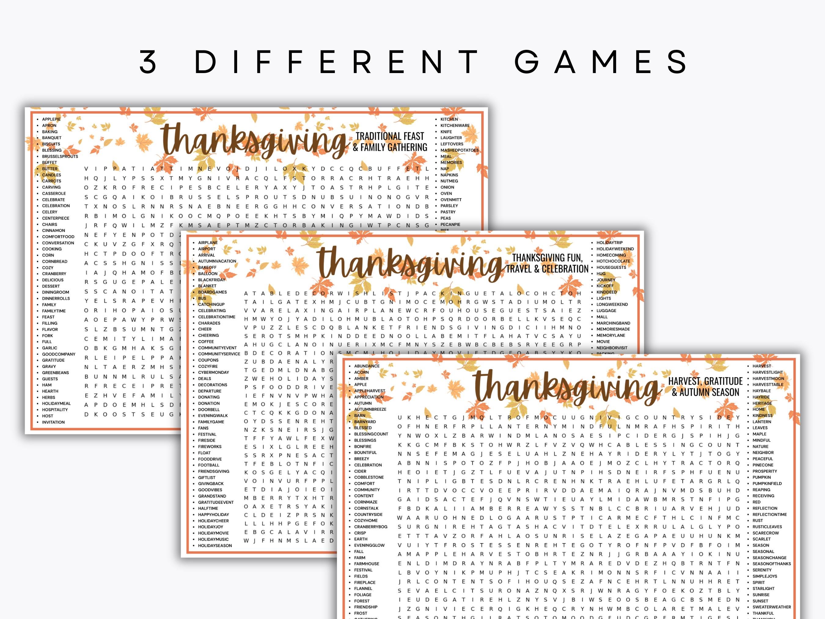 Giant XXL Thanksgiving Word Search Game - 100 Words - 3 Printable ...