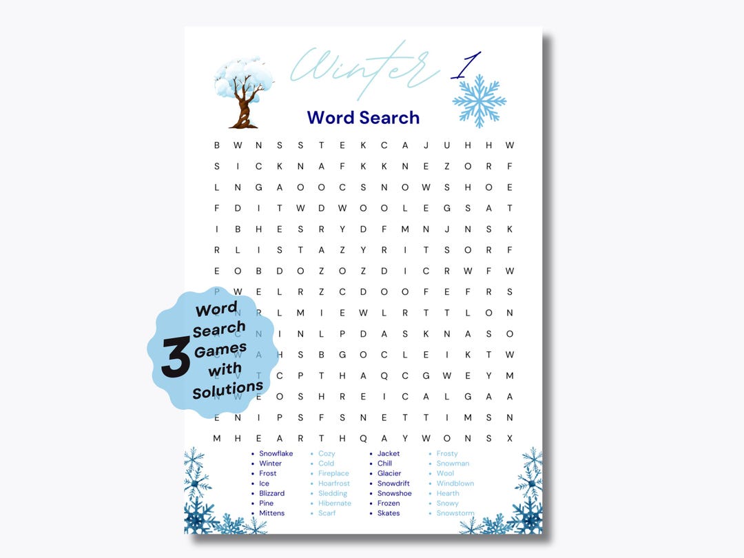 Winter Word Search Game - 3 Printable Puzzles - Fun Winter Game ...