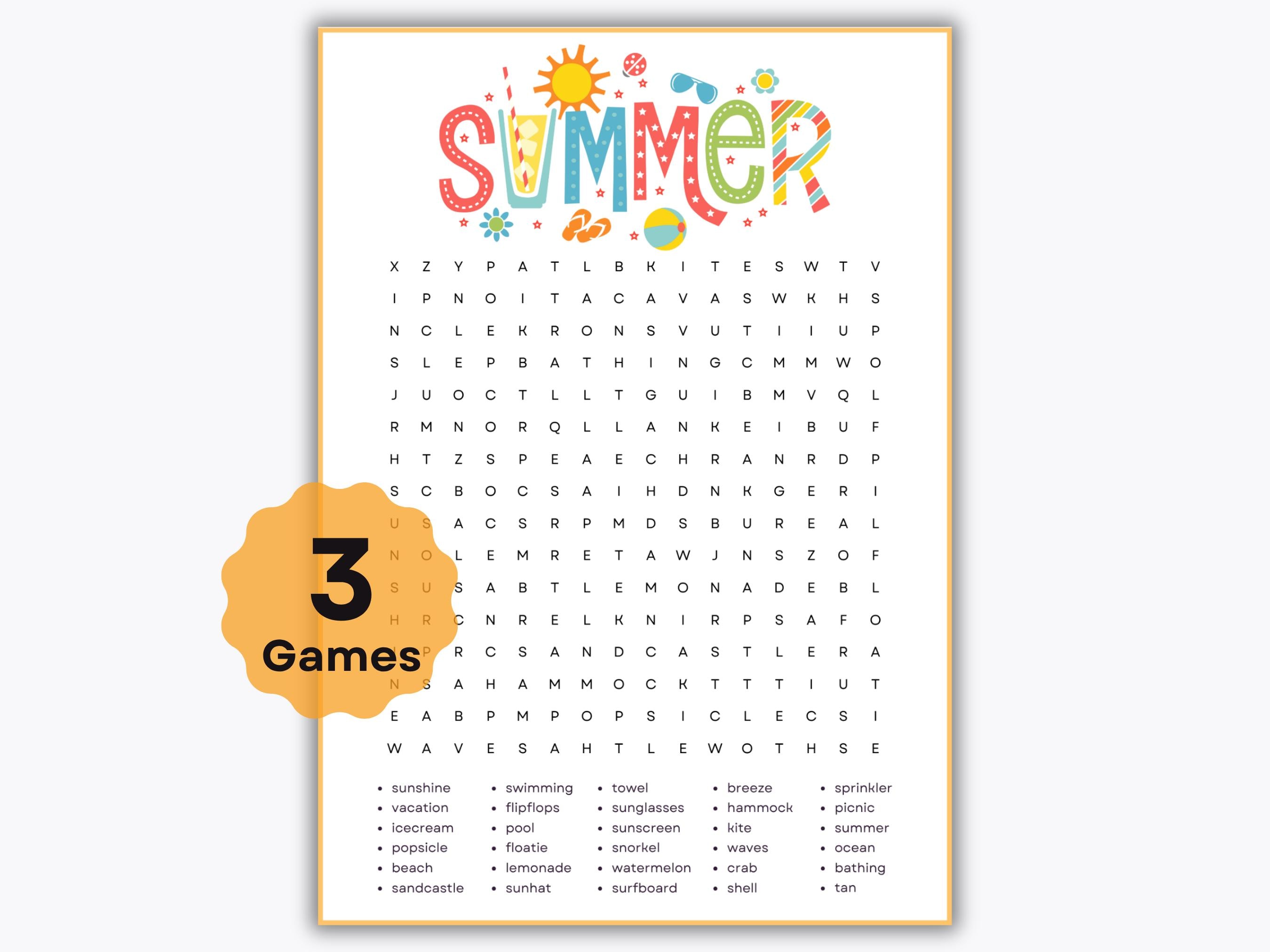 Summer Word Search Games - 3 Printable Summtertime Games - Fun Summer ...