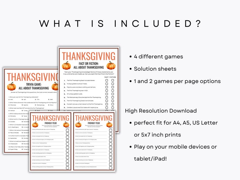 Thanksgiving Trivia Game Bundle – 4 Printable Games – Icebreaker ...