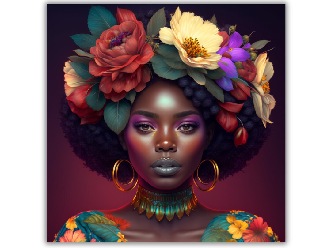 Beautiful Black Queen With Flowers #2 - AI Art, High Resolution Digital ...