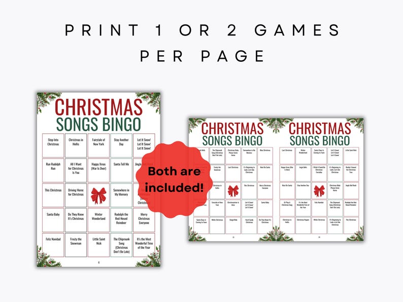 Christmas Song Bingo Game - 60 Unique Prefilled Bingo Sheets - Ready-to ...