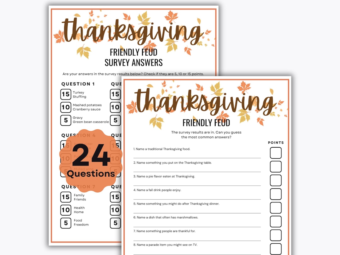 Thanksgiving Friendly Feud – 24 Questions – Family Activity – Holiday ...