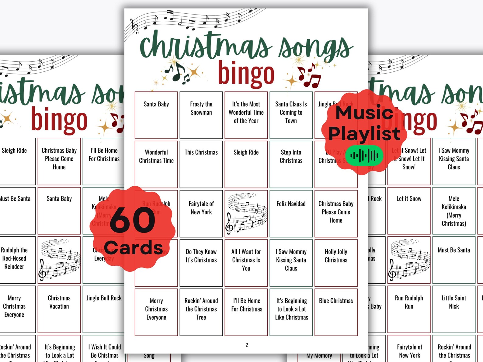 Christmas Song Bingo Game - 60 Unique Prefilled Bingo Sheets - Ready-to ...