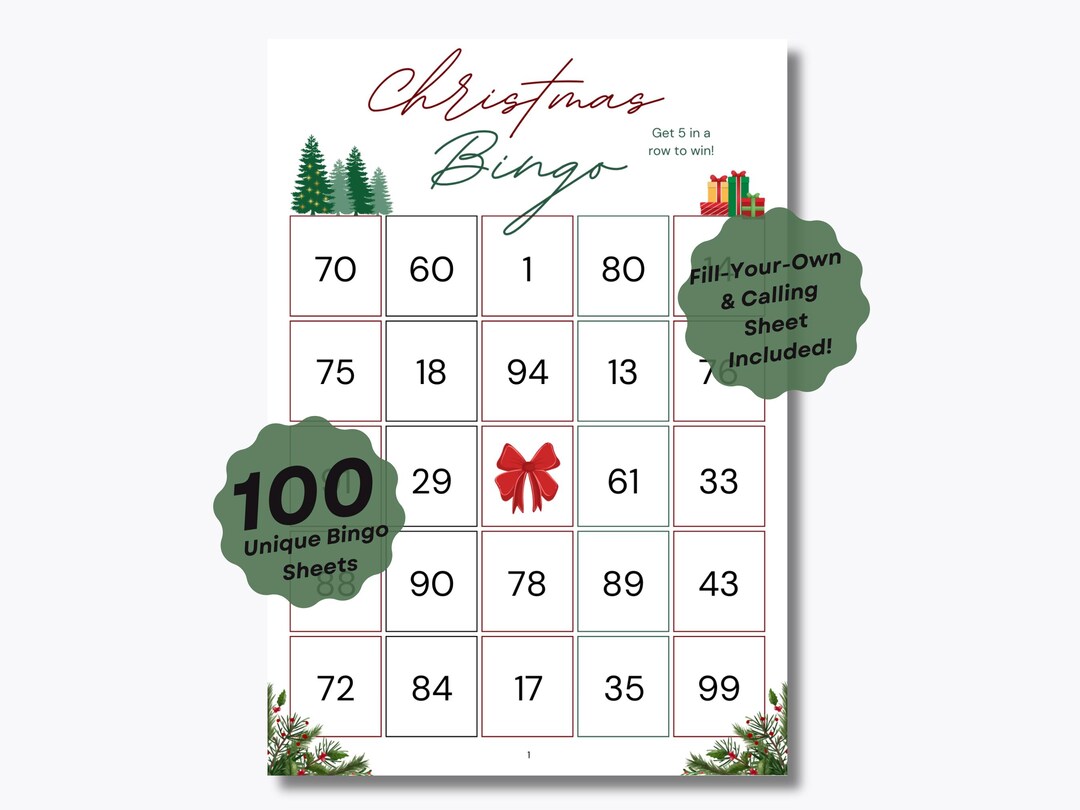 Christmas Bingo Game - 100 Unique Prefilled Bingo Sheets - Ready-to ...