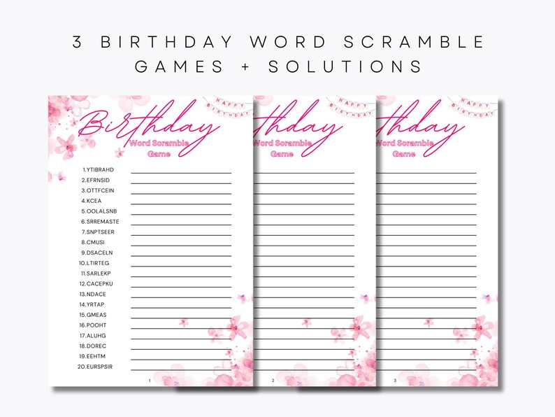 3 Birthday Word Scramble Games - 3 Printable Puzzles - Party Fun ...