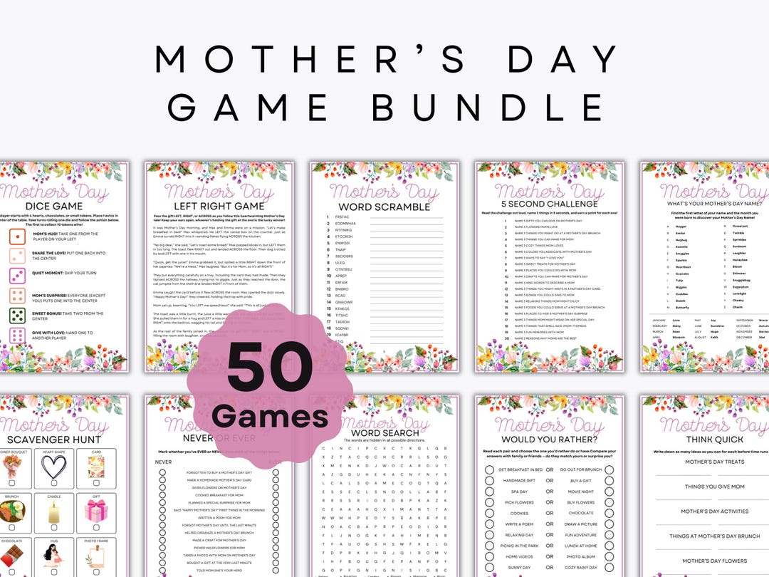 Mother's Day Games Bundle – 50 Printable Games – Family Activity ...