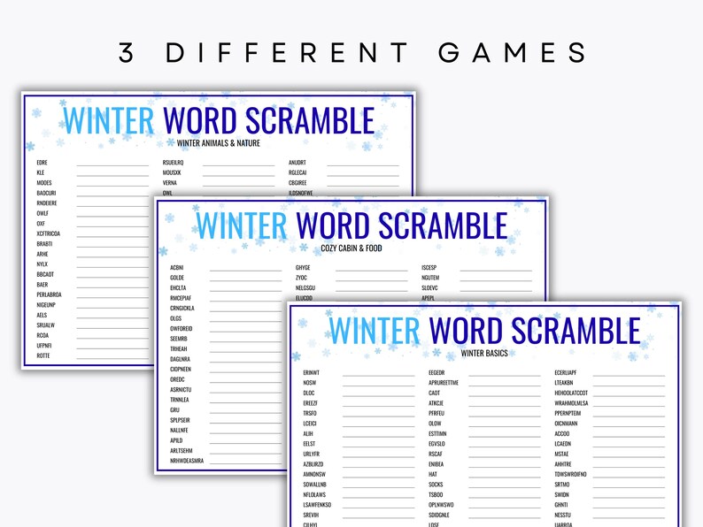 Giant XXL Winter Word Scramble Game - 3 Printable Puzzles - Fun Holiday ...