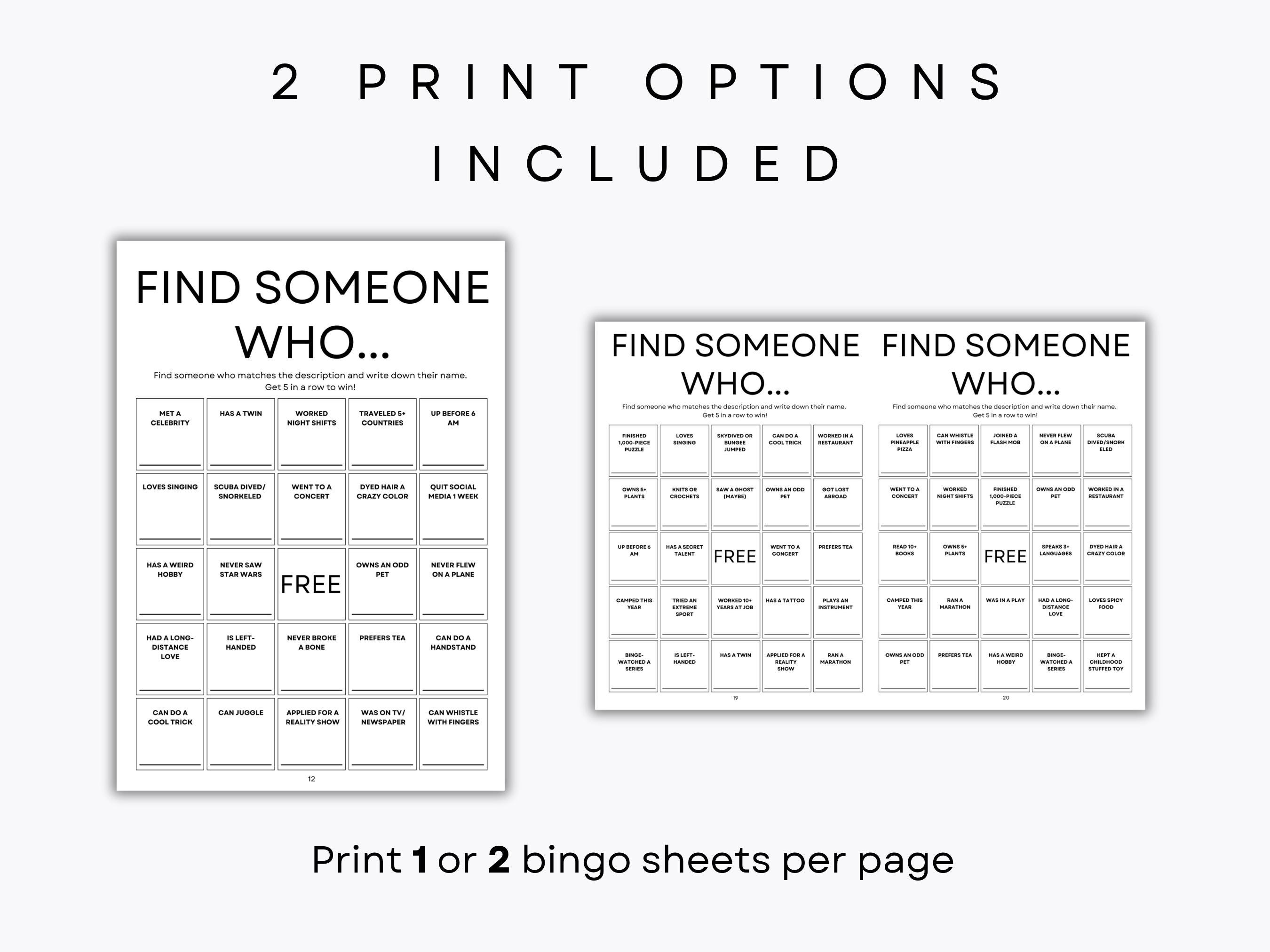 Ice Breaker Bingo Printable Find Someone Who Game - Conversation ...