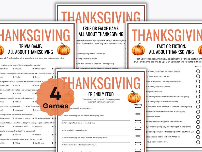 Thanksgiving Trivia Game Bundle – 4 Printable Games – Icebreaker ...