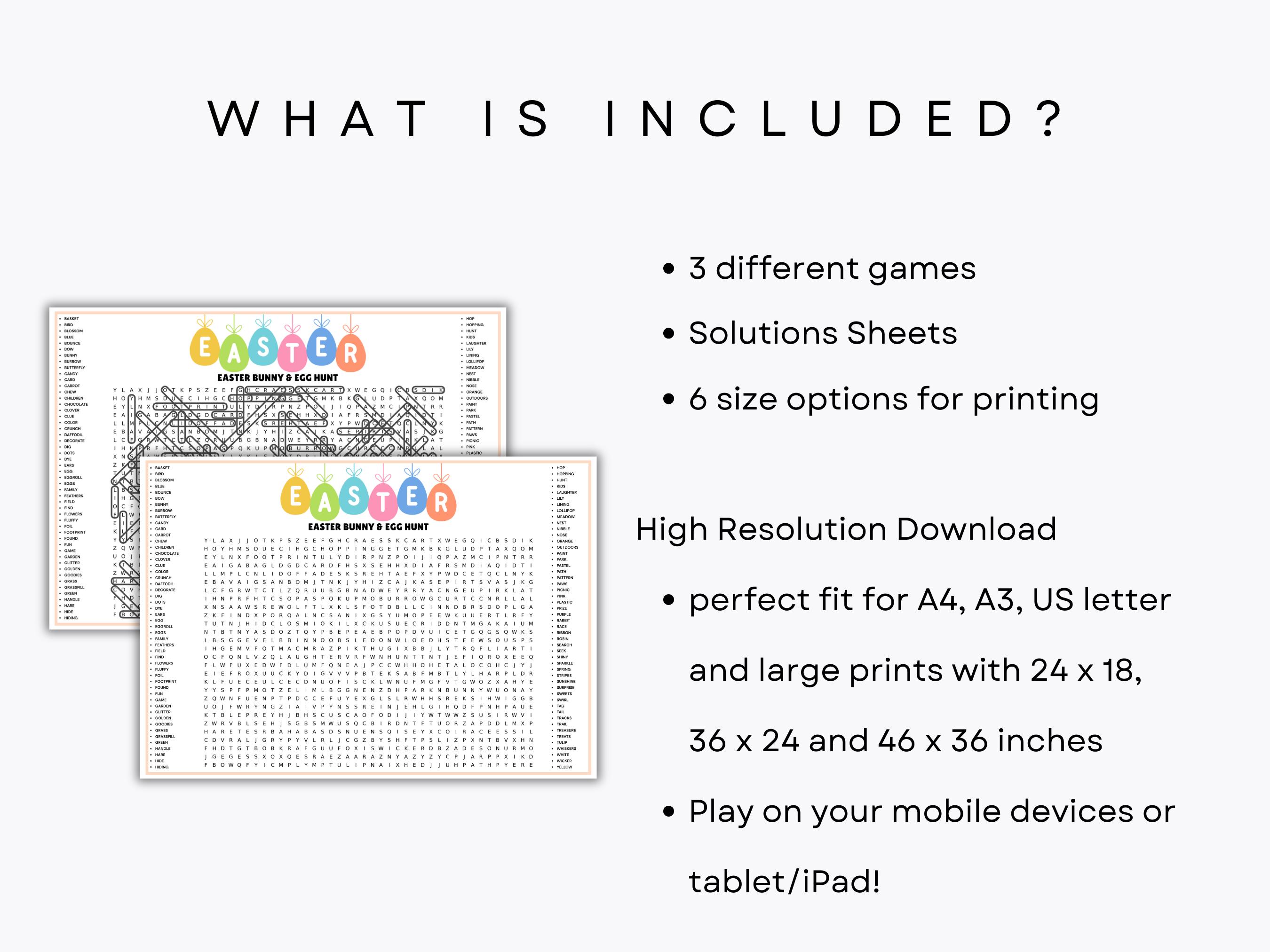 Giant XXL Easter Word Search Game - 100 Words - 3 Printable Puzzles ...