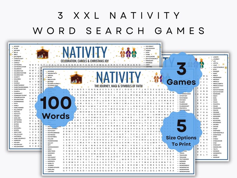Giant XXL Nativity Word Search Game - 100 Words - 3 Printable Puzzles ...