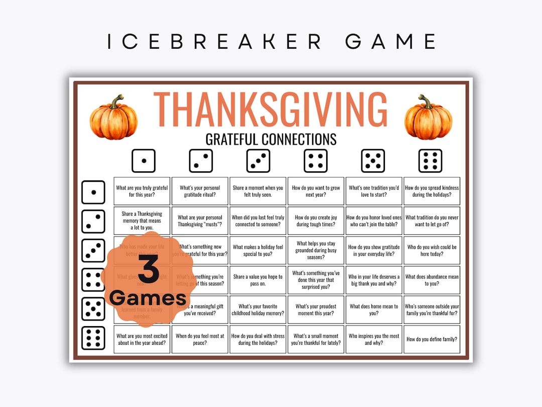 Thanksgiving Ice Breaker Game - 3 Different Versions - Dice Game - Get ...