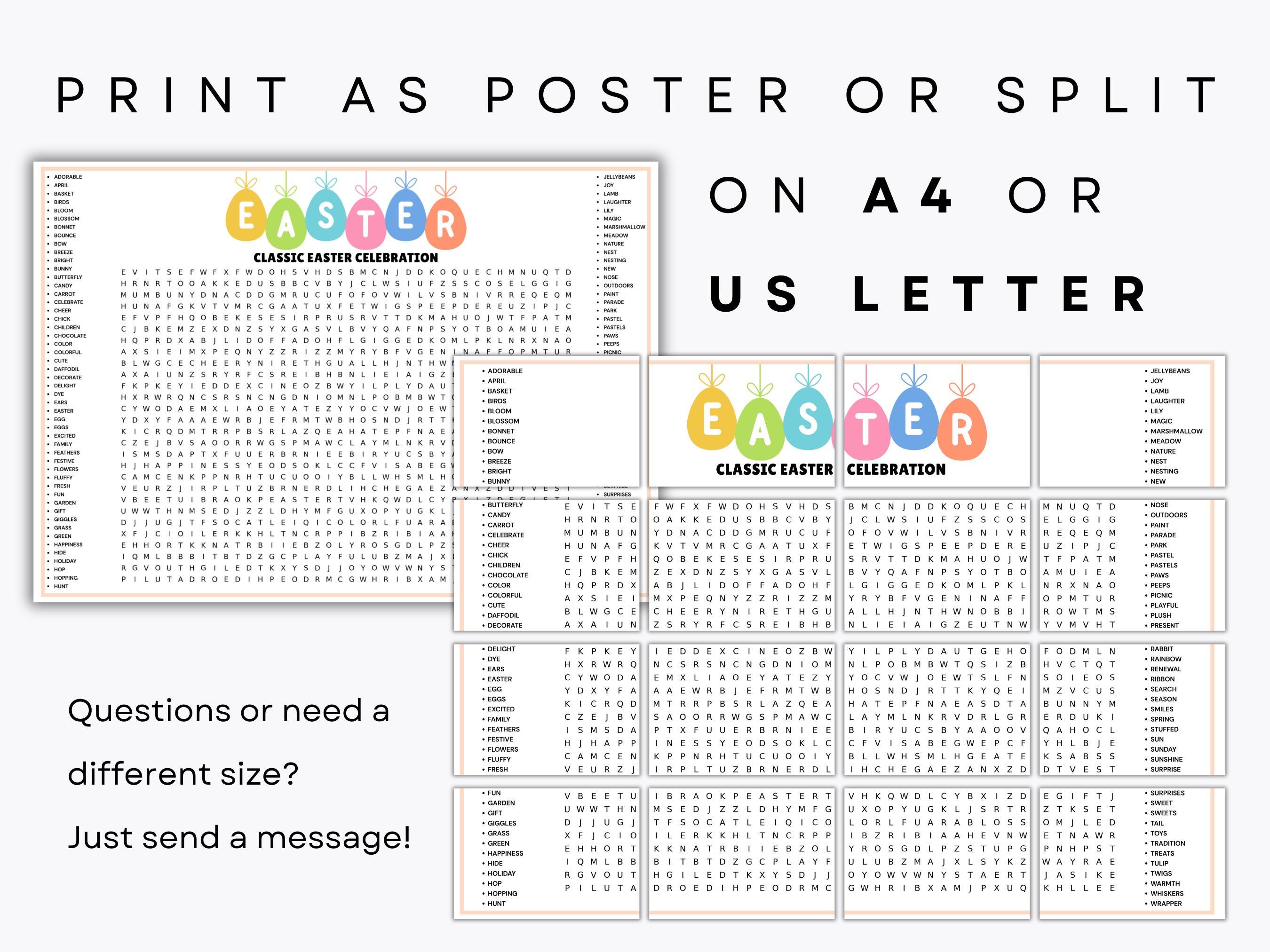Giant XXL Easter Word Search Game - 100 Words - 3 Printable Puzzles ...