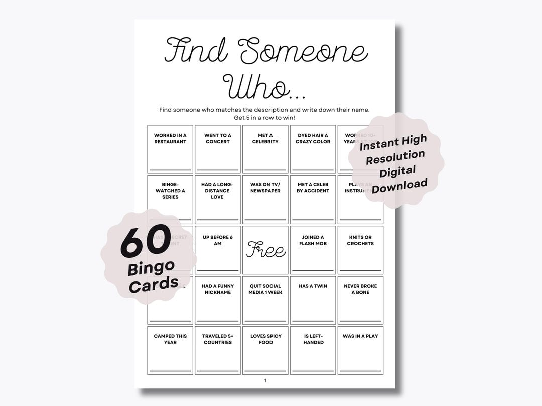 Ice Breaker Bingo - 60 Unique Bingo Sheets - Find Someone Who ...