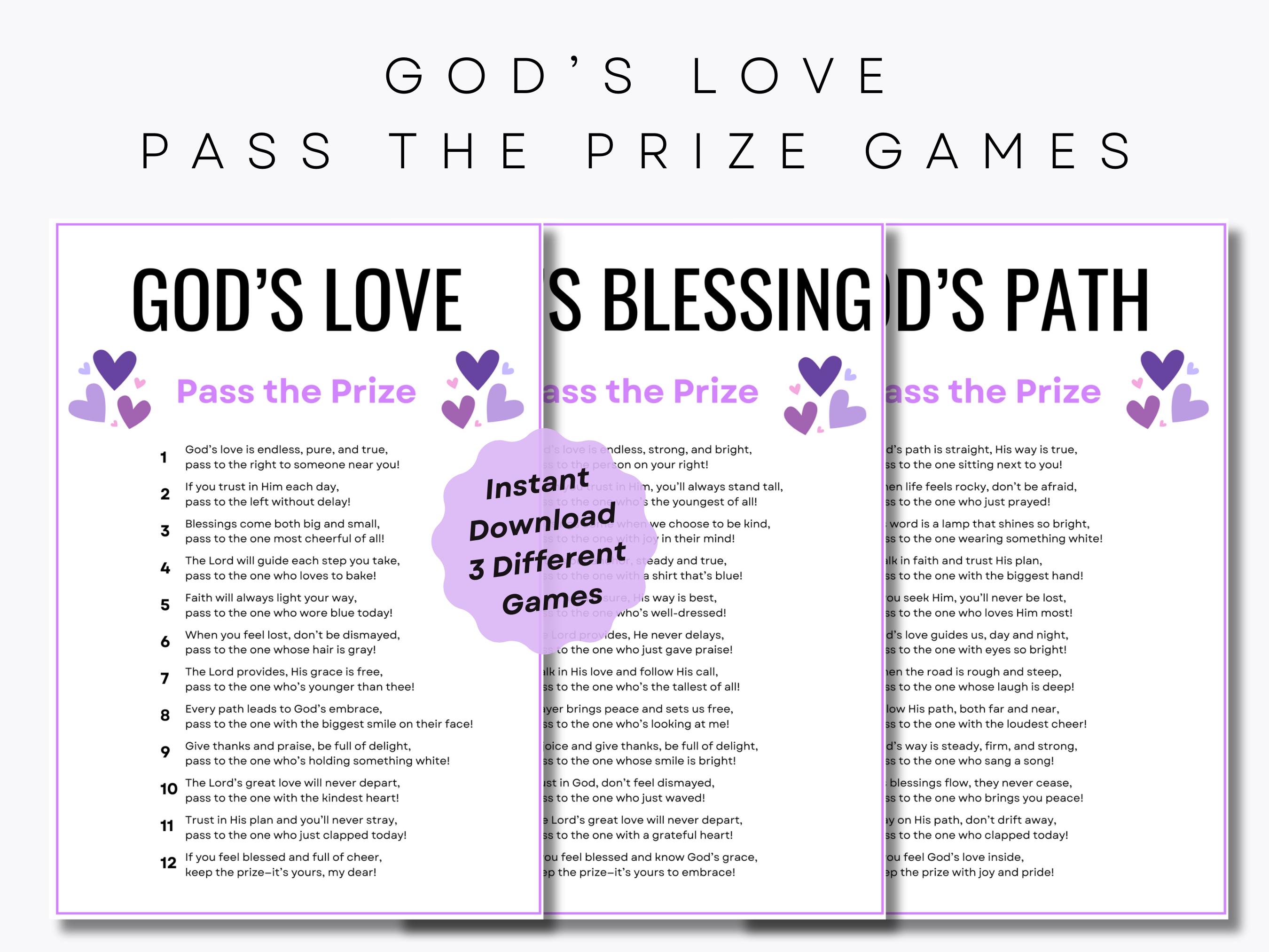 3 Gods Love Pass the Prize Games - Gods Path - Gods Blessing - God Pass ...