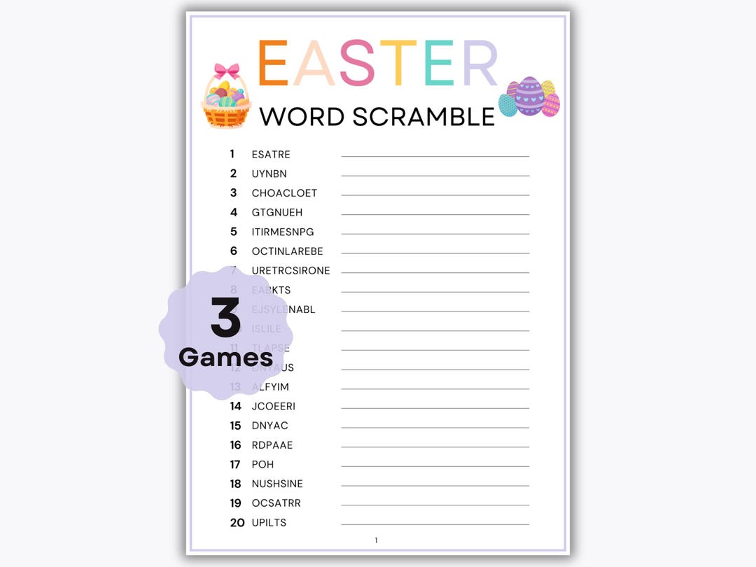 3 Easter Word Scramble Game – Printable Puzzles – Festive Spring Party ...