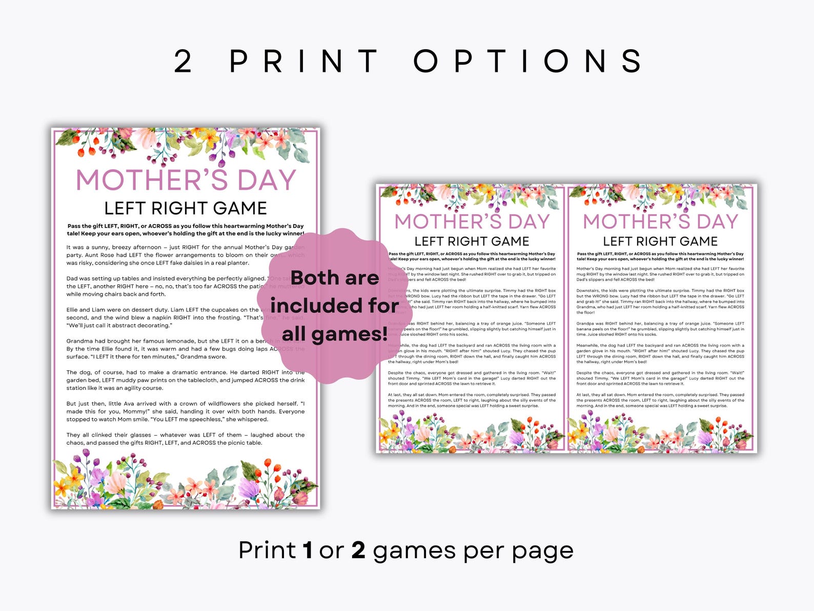 Mother's Day Left Right Games – 3 Printable Games - Family Activity ...