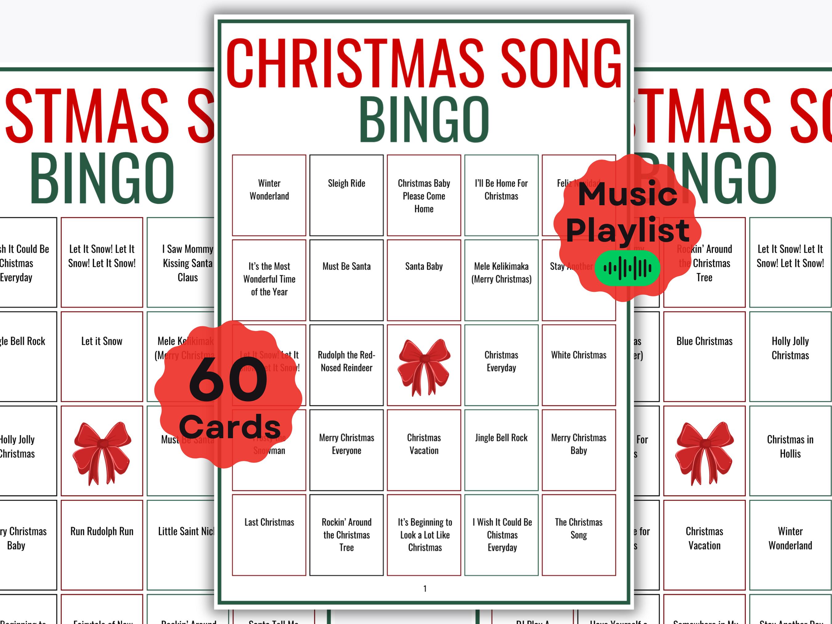 Christmas Song Bingo Game - 60 Unique Prefilled Bingo Sheets - Ready-to ...
