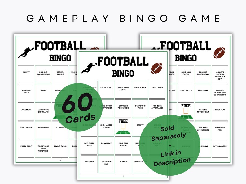 Football Bingo Game - 60 Unique Prefilled Bingo Sheets - Game Day ...