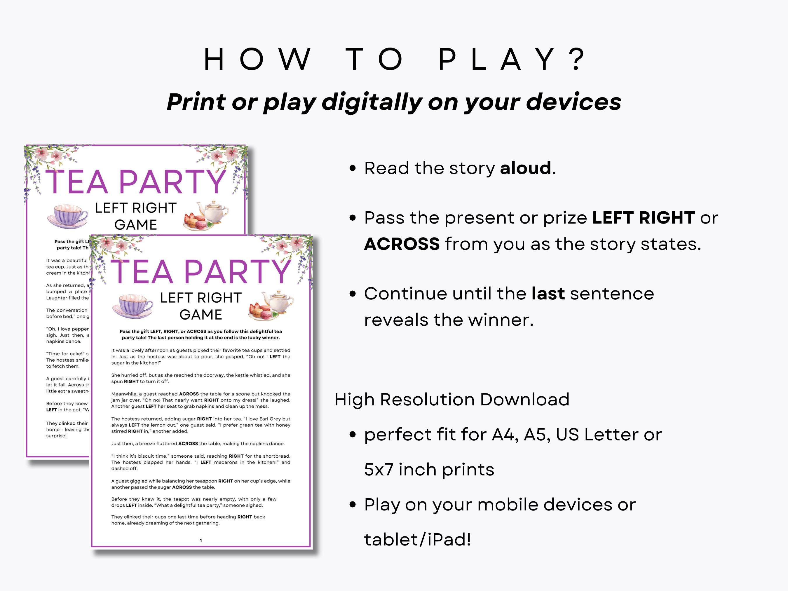 3 Tea Party Left Right Games - Afternoon Tea Stories - Family Activity ...