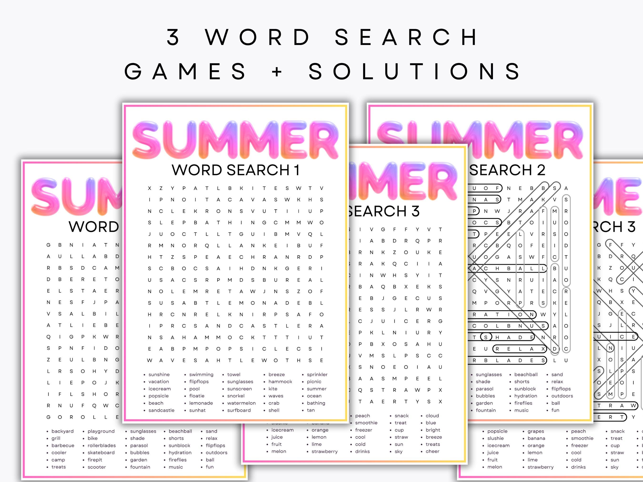 Summer Word Search Games - 3 Printable Summtertime Games - Fun Summer ...