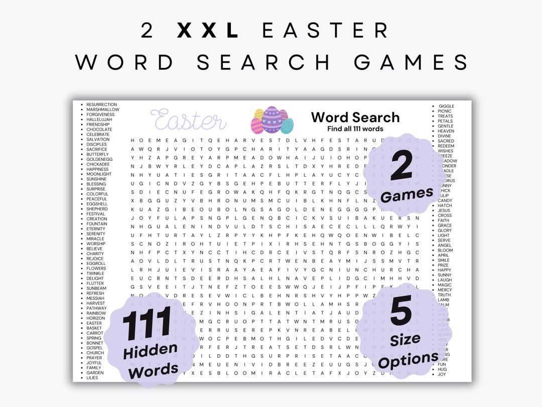 Giant XXL Easter Word Search Game - 111 Words - 2 Printable Puzzles ...