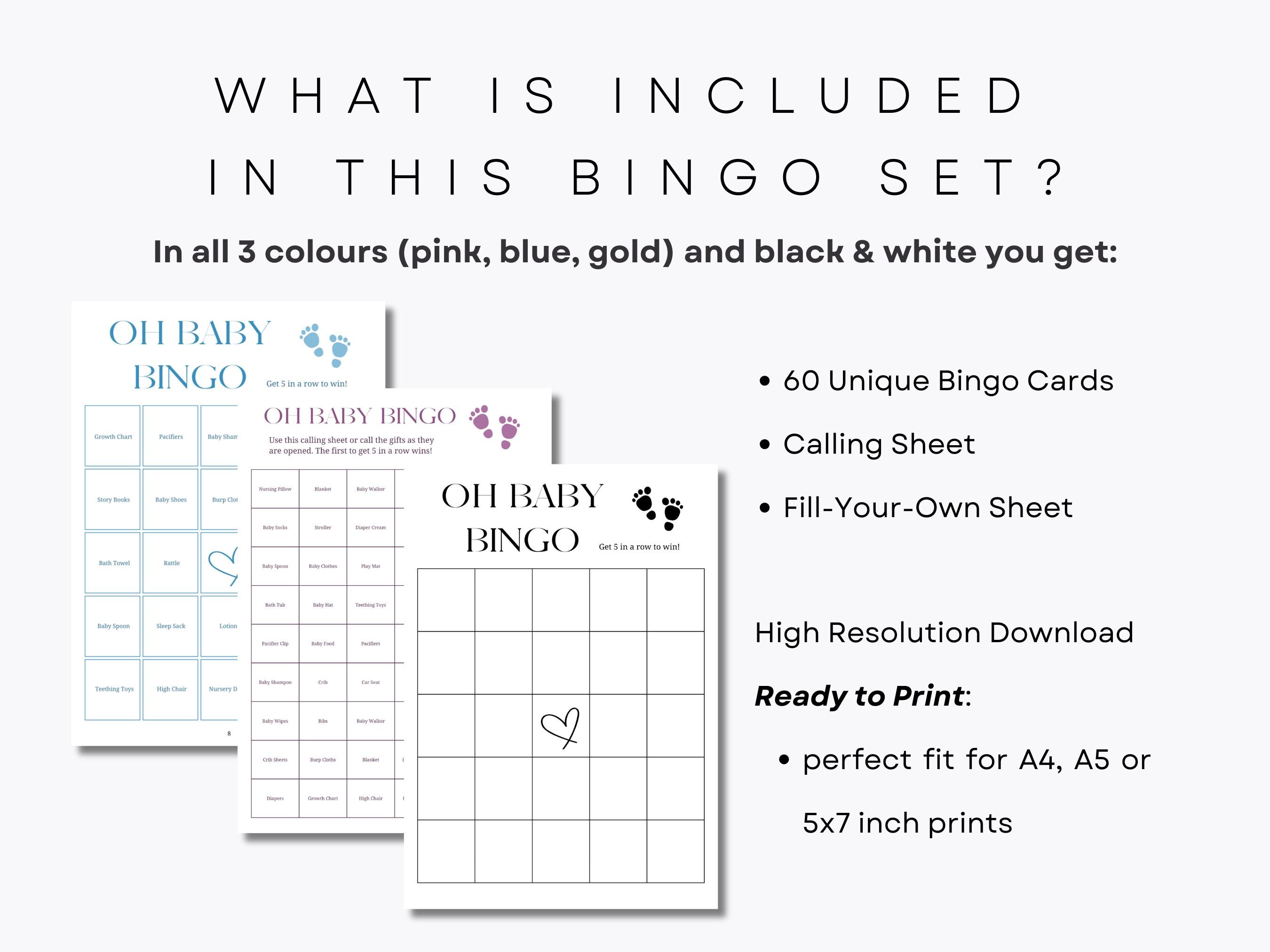 Baby Shower Bingo Game - 60 Unique Prefilled Bingo Sheets - Bingo Cards ...