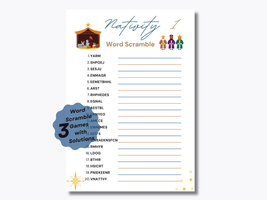 Nativity Word Scramble Game - 3 Printable Puzzles - Festive Holiday ...
