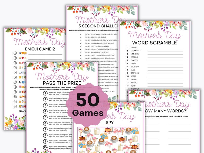 Mother's Day Games Bundle – 50 Printable Games – Family Activity ...