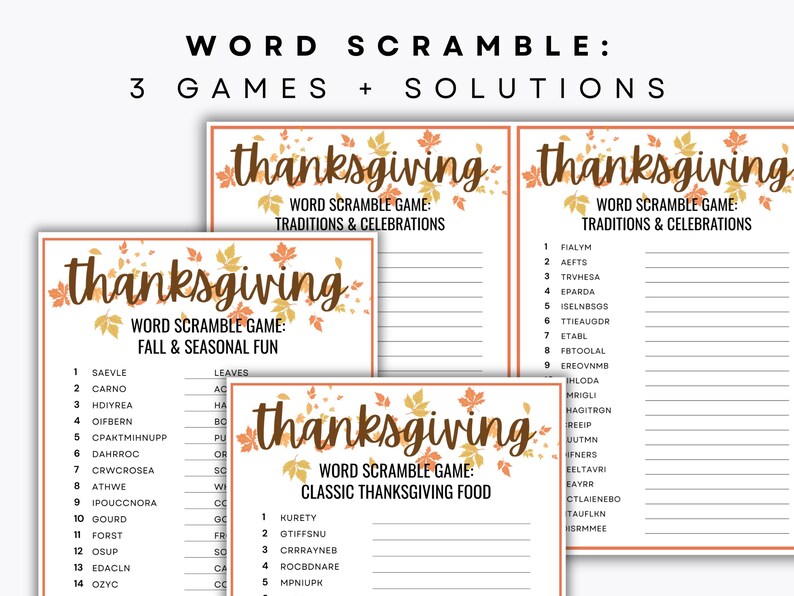 Thanksgiving Word Game Bundle – 9 Printable Games – Icebreaker Activity ...
