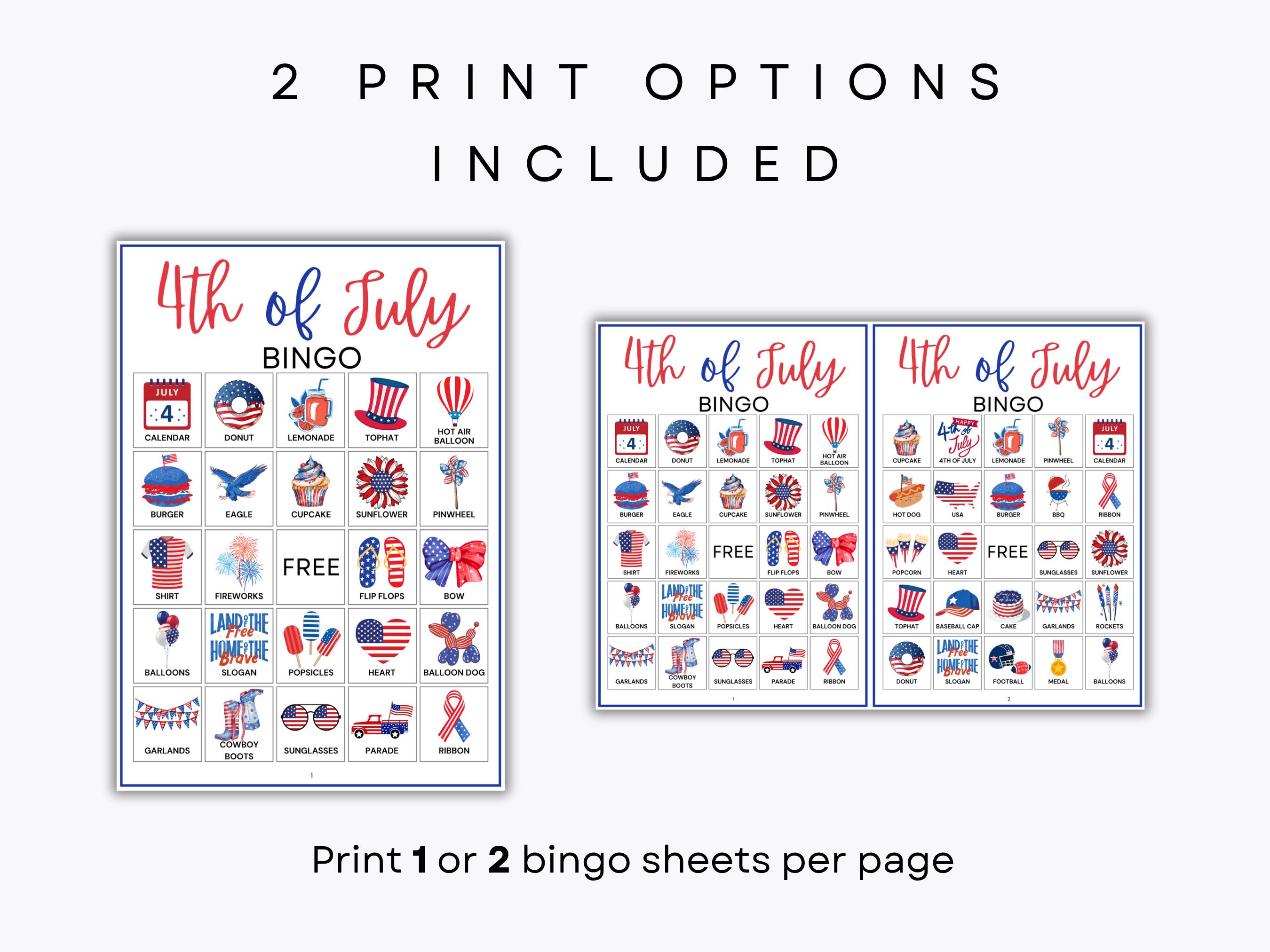 4th of July Bingo – 30 Cards – Printable Independence Day Activity ...