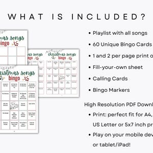 Christmas Song Bingo Game - 60 Unique Prefilled Bingo Sheets - Ready-to ...