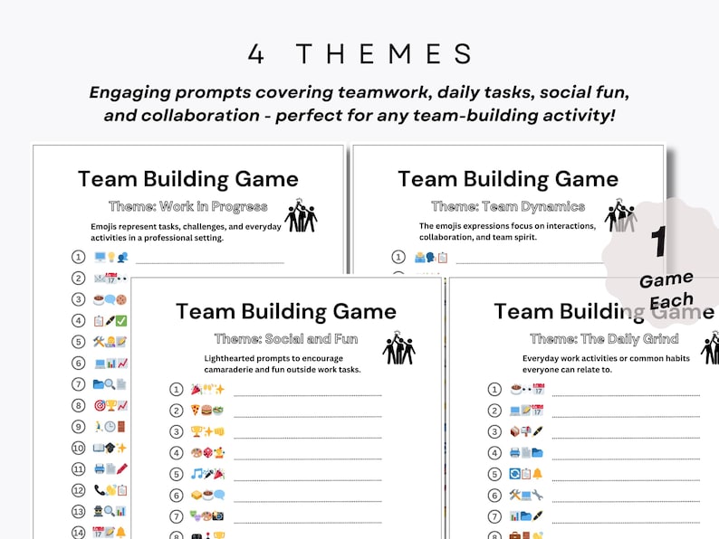 4 Team Building Emoji Pictionary Game - Office Games - Team Pictionary ...