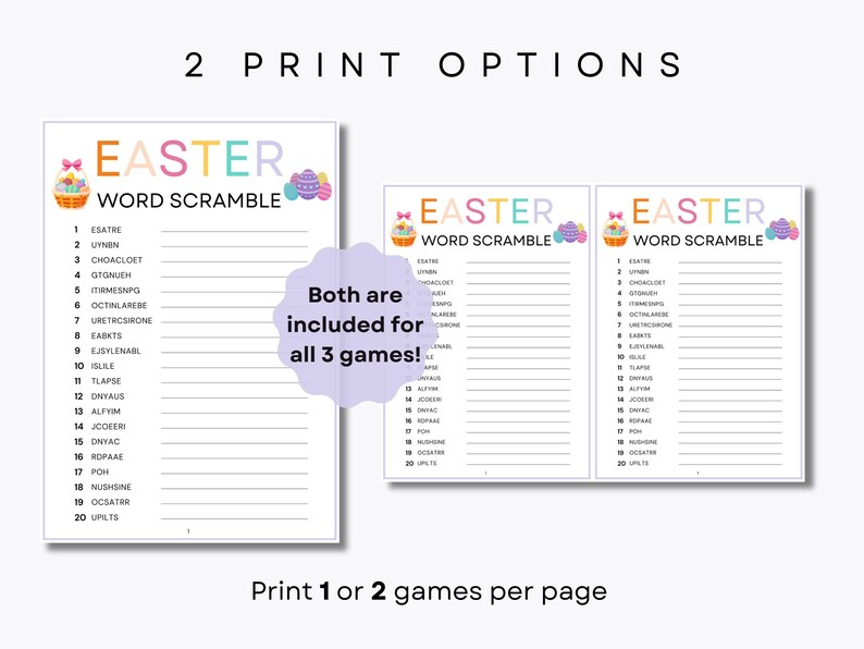 3 Easter Word Scramble Game – Printable Puzzles – Festive Spring Party ...