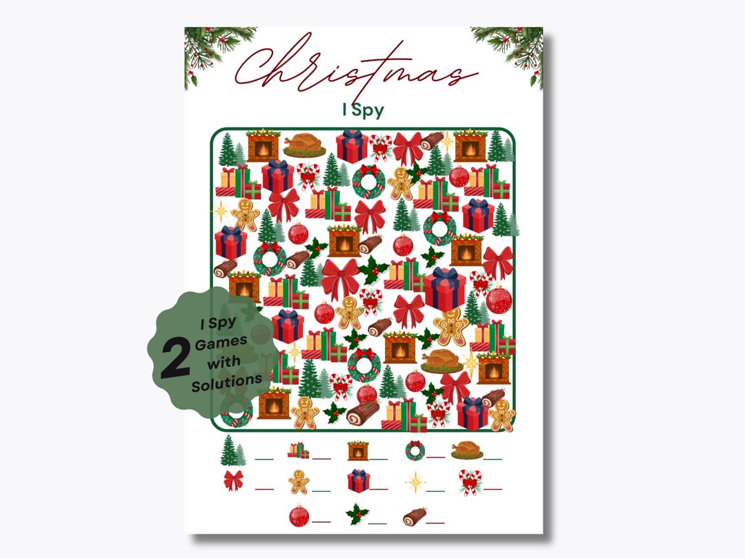 Christmas I Spy Game - 2 Printable Puzzles - Festive Holiday Party Fun ...