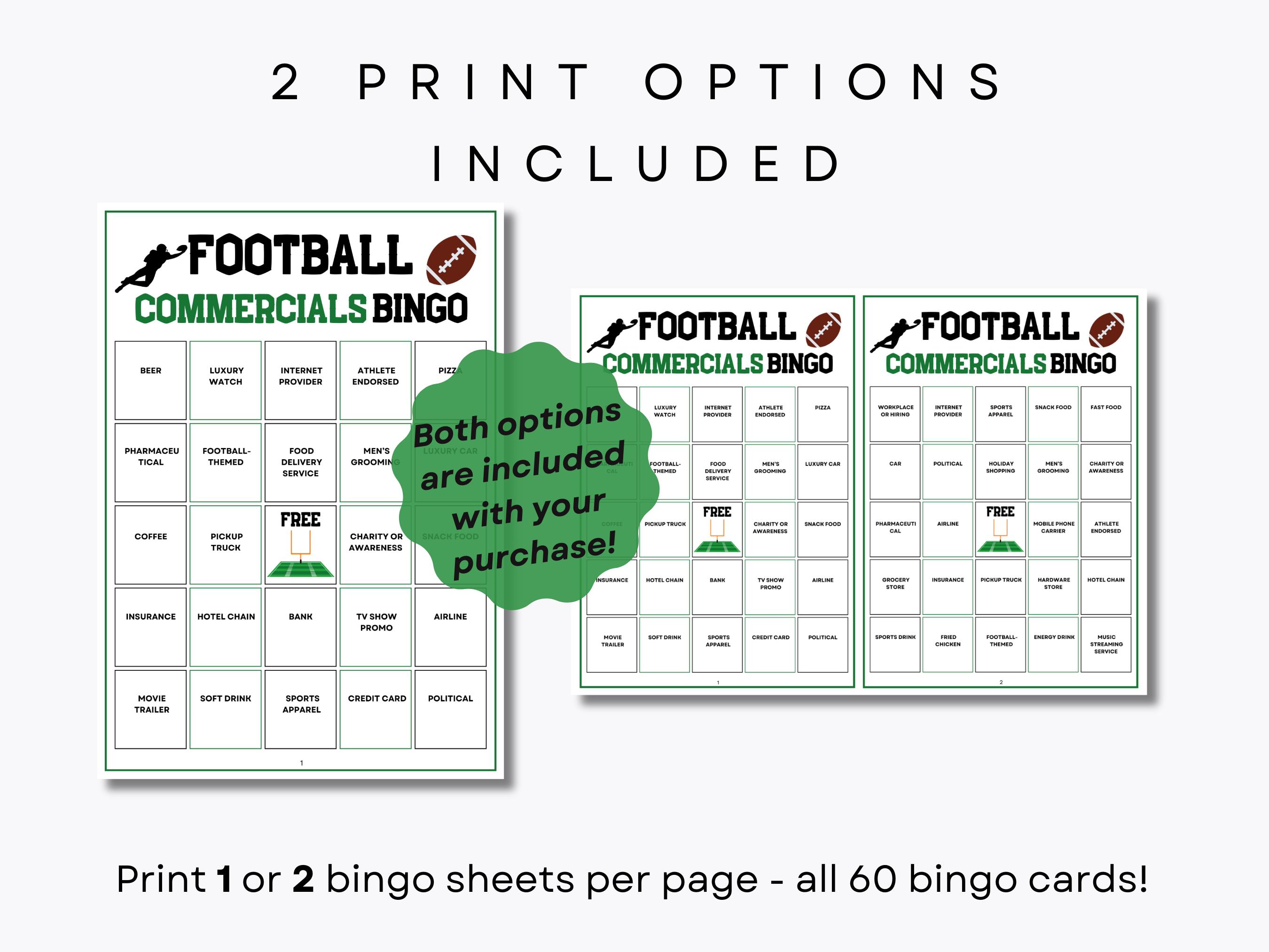 Football Bingo Game - 60 Unique Prefilled Bingo Sheets - Game Day ...