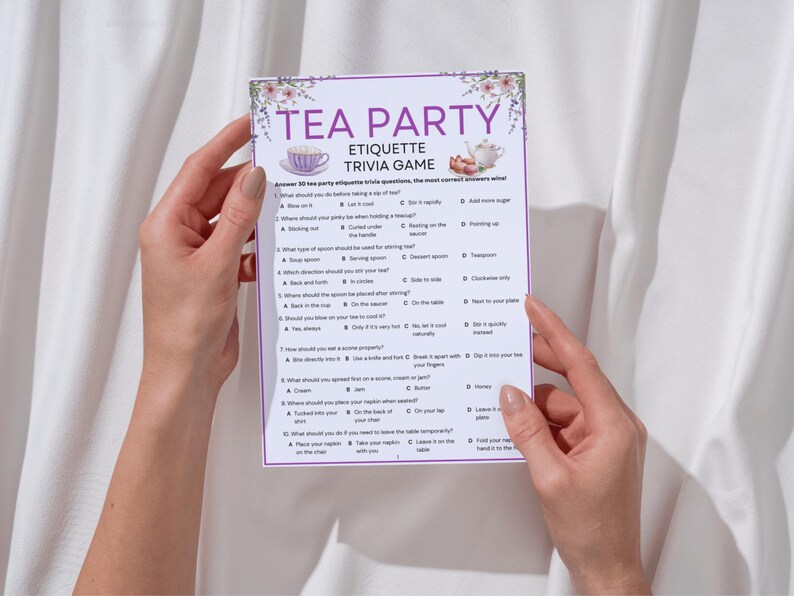Tea Party Etiquette Trivia Game - 30 Trivia Questions - Afternoon Party ...