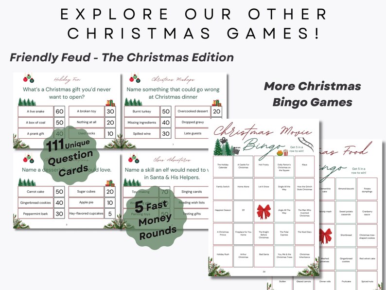 Christmas Song Bingo Game - 60 Unique Prefilled Bingo Sheets - Ready-to ...